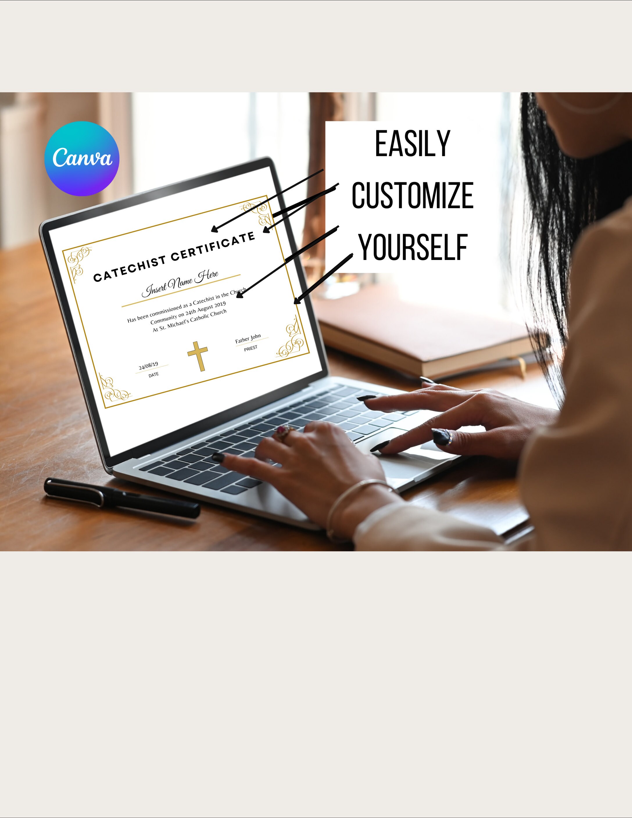 Editable Catechism Certificate: Religious Gold Template (digital ...