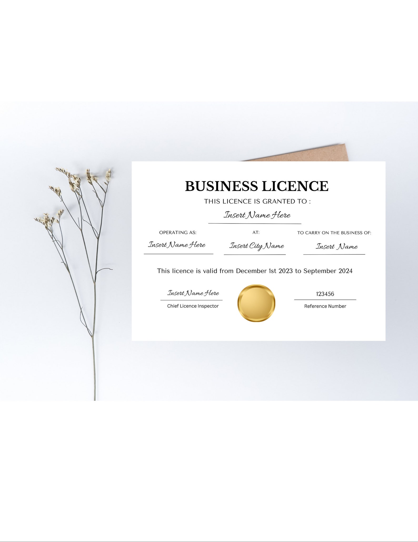 Editable Business Licence Certificate Template: Gold Border (digital ...