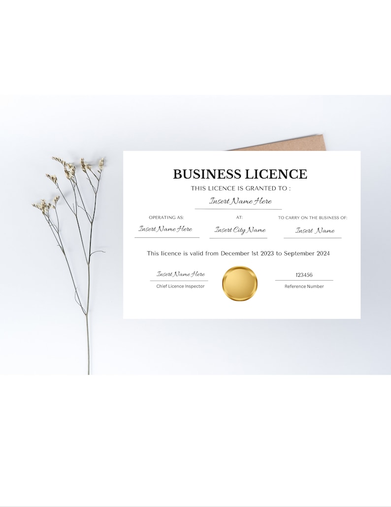 Editable Business Licence Certificate Template: Gold Border (digital ...