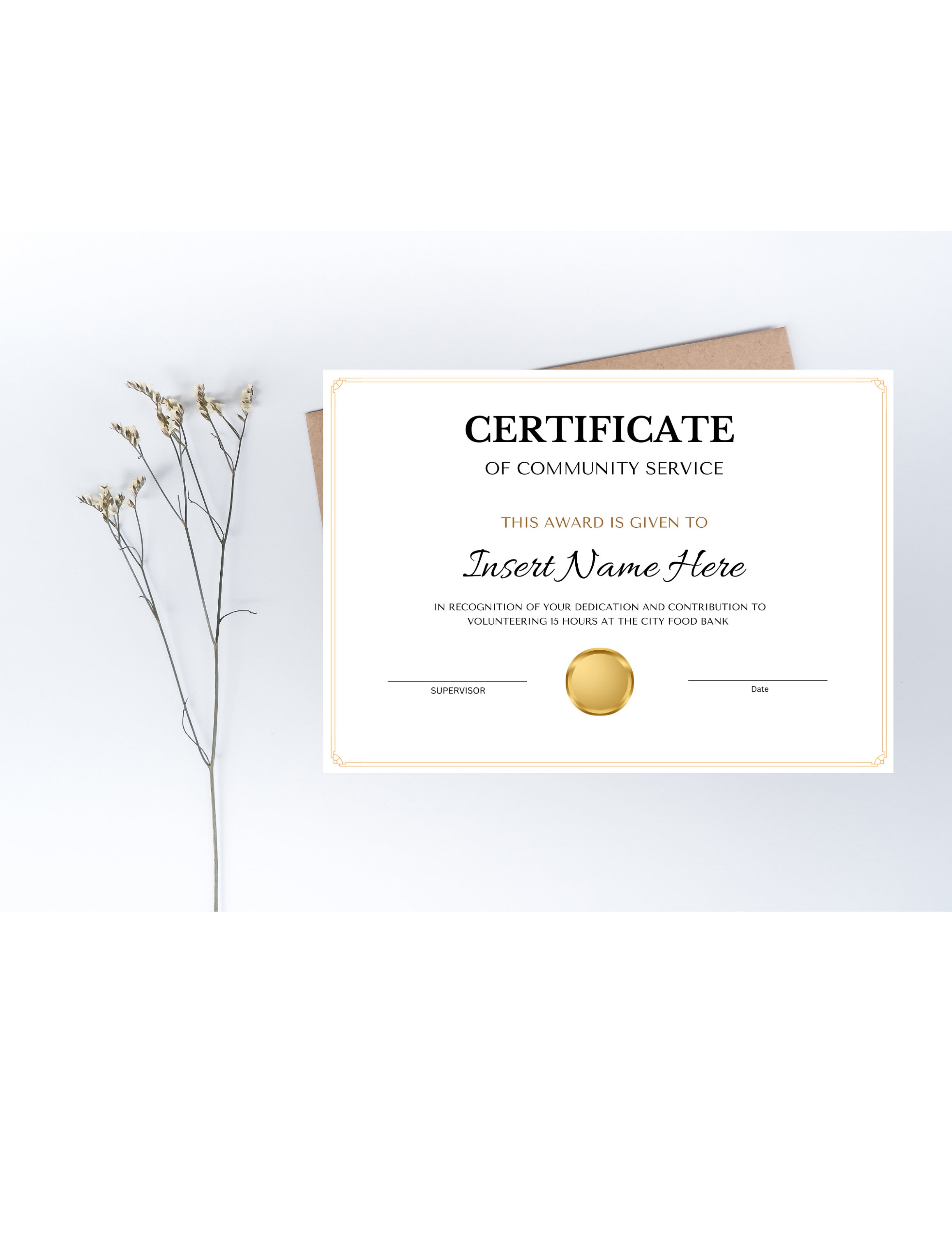 Editable Community Service Certificate Template: Gold Border (canva) - Etsy