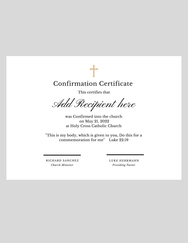 Editable Confirmation Certificate Template: Gold Religious Design ...