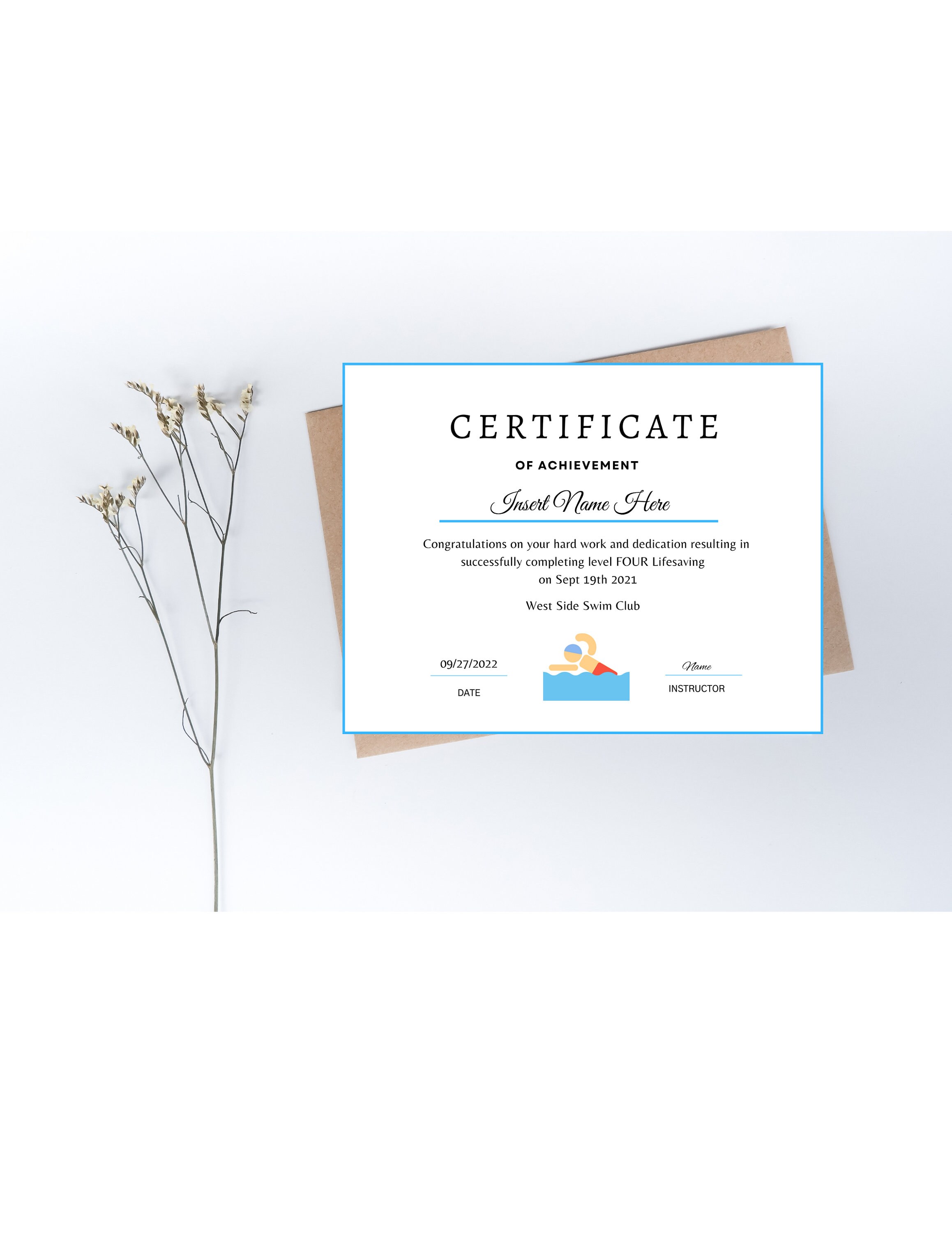 Editable Swimming Certificate, Swim Lesson Certificate, Swimming ...
