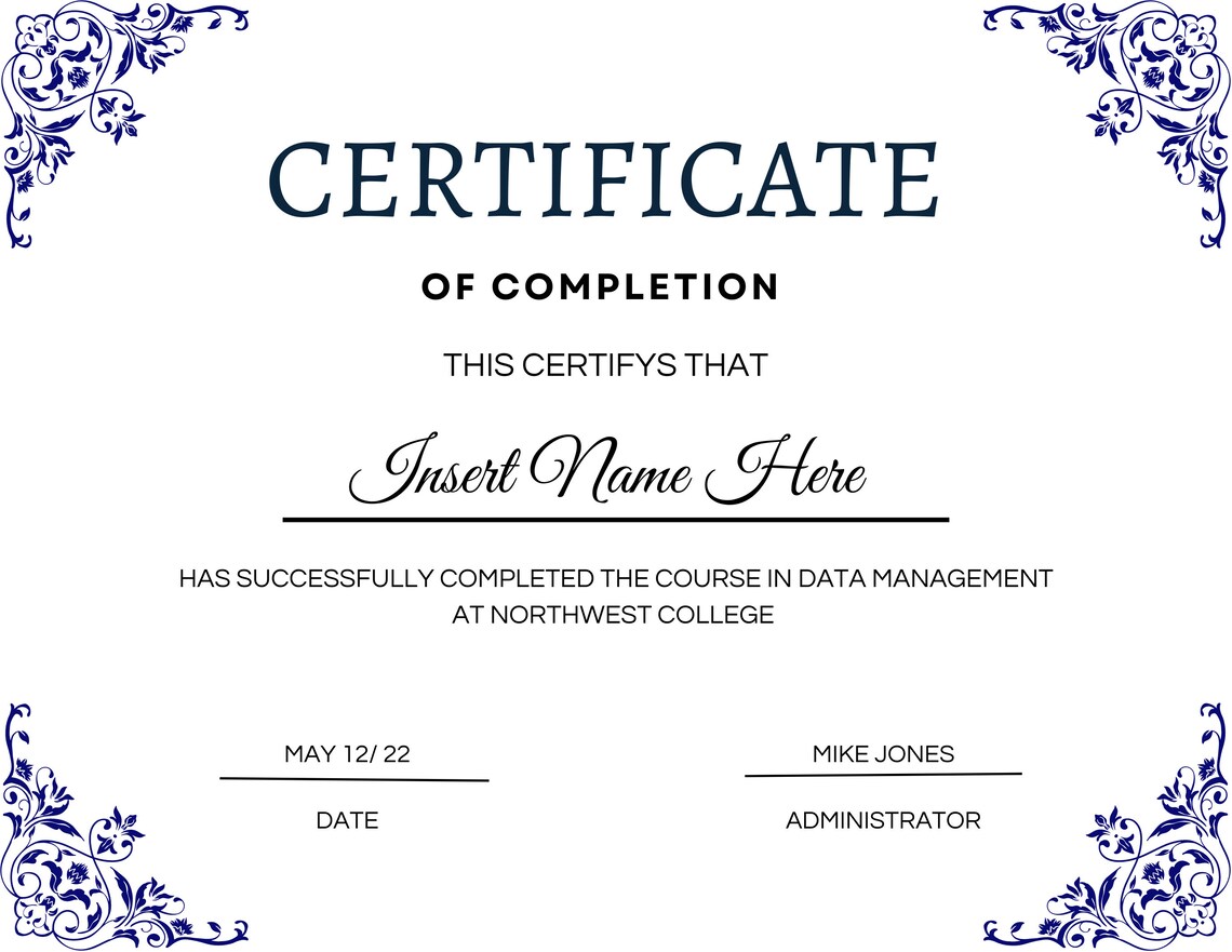 Editable Certificate of Completion, Certificate of Completion, Training ...