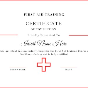 Editable Certificate of Completion, First Aid Training Certificate ...