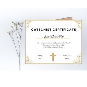 Editable Catechism Certificate: Religious Gold Template (digital ...
