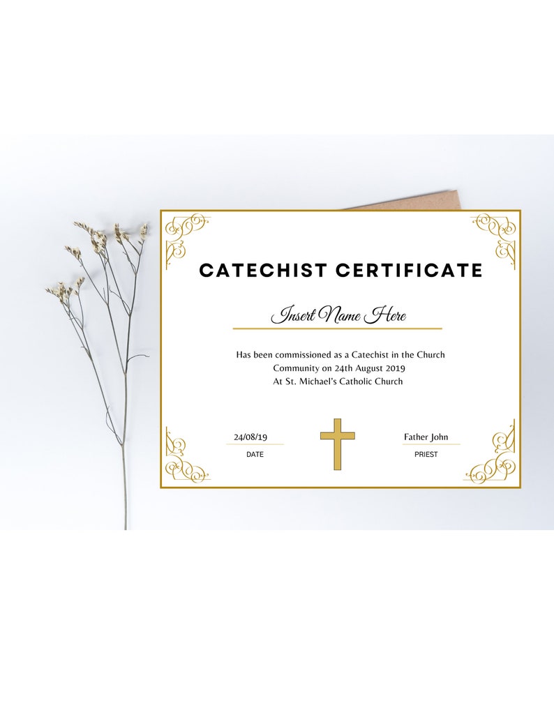 Editable Catechism Certificate: Religious Gold Template (digital ...