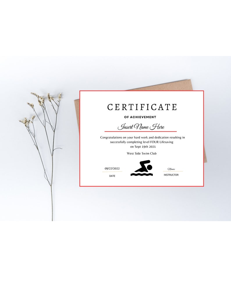 Editable Swim Certificate Template: Canva Training Certificate (instant ...