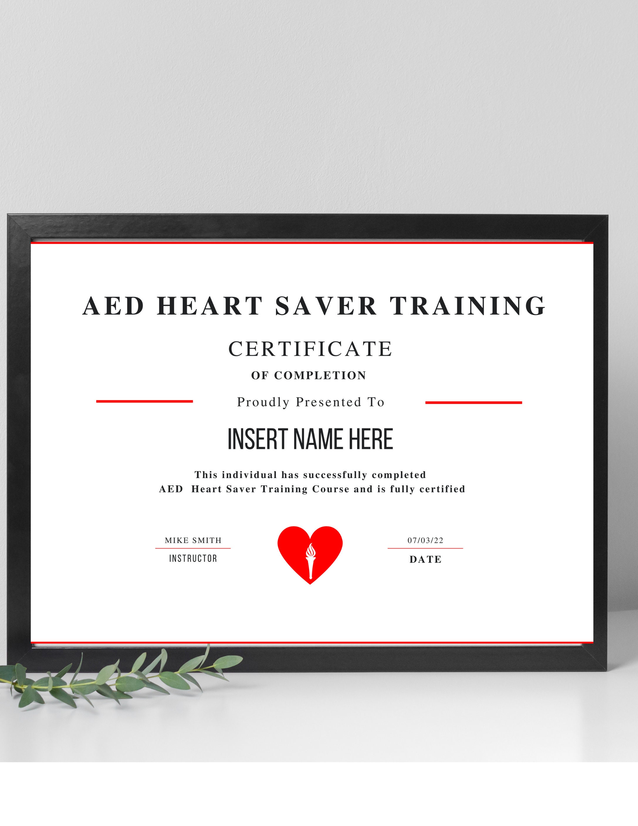 AED Heart Training Certificate, CPR Editable Template, Cpr Course ...