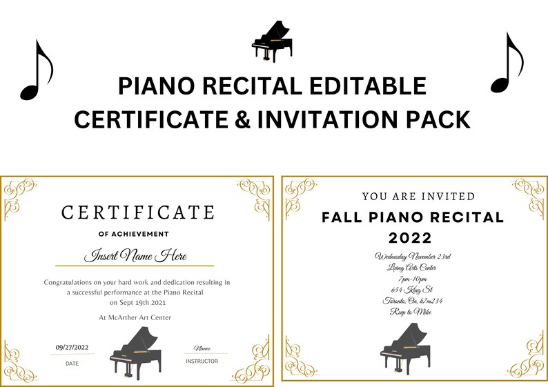 Editable Piano Recital Certificate & Invitation (digital Download) - Etsy