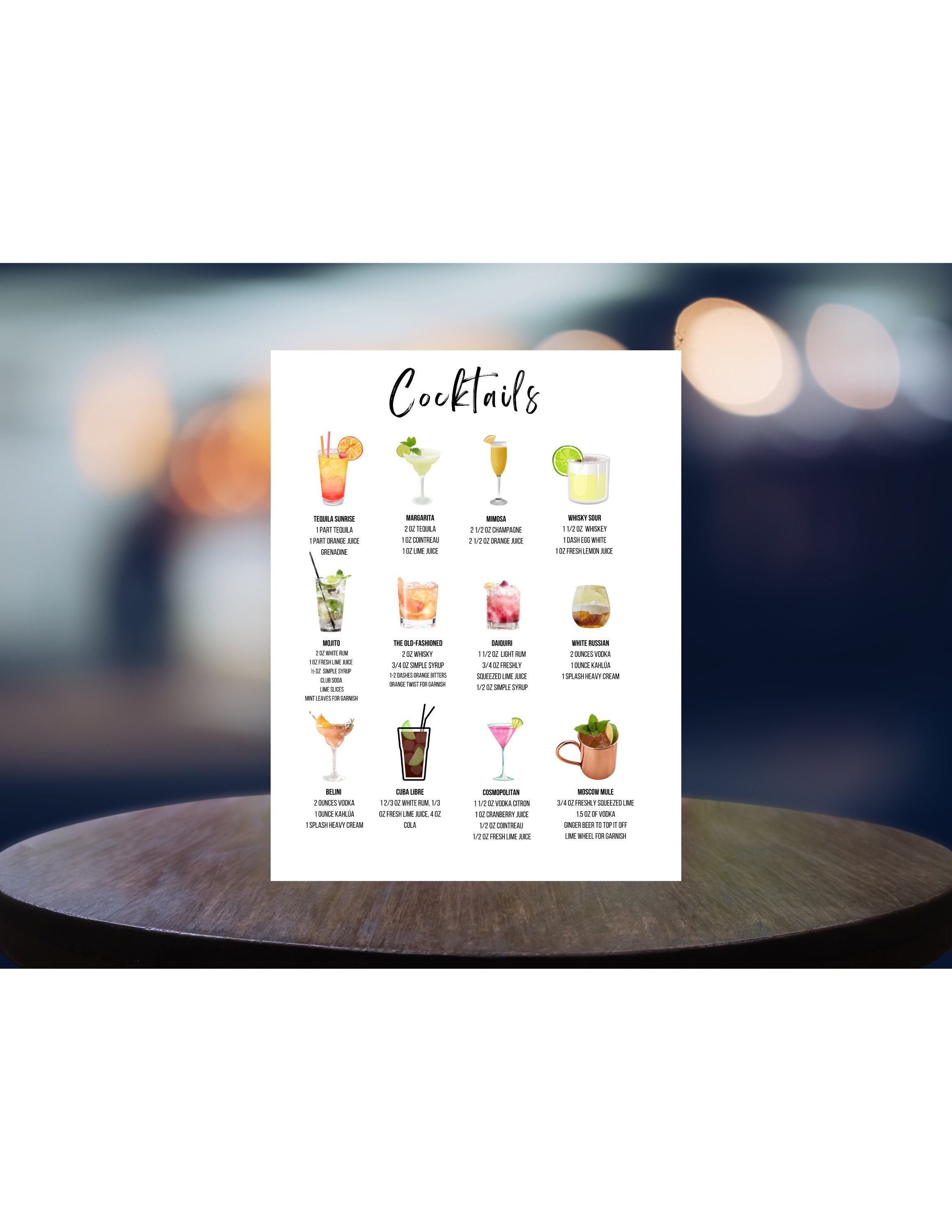 Classic Cocktails Drink Recipe Poster, Wall Art, Home Decor - Etsy