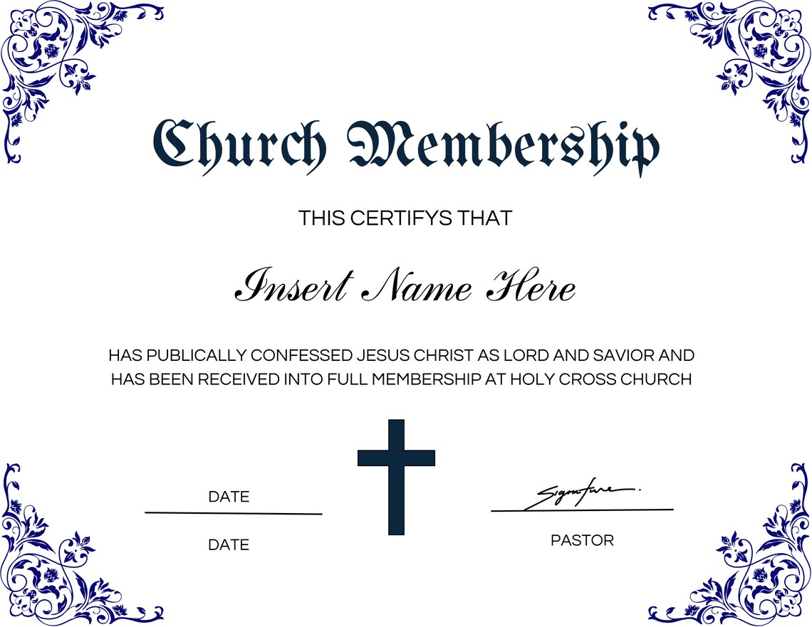 Editable Church Membership Certificate Template (digital Download) - Etsy