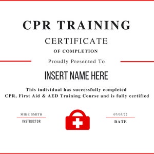 CPR Training Certificate , CPR Editable Template, CPR Course Completion ...