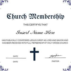 Editable Church Membership Certificate Template (digital Download) - Etsy