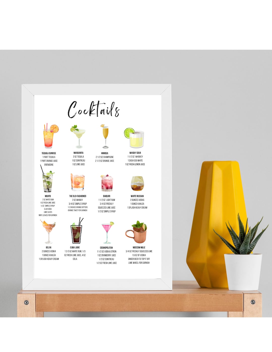 Classic Cocktails Drink Recipe Poster, Wall Art, Home Decor - Etsy