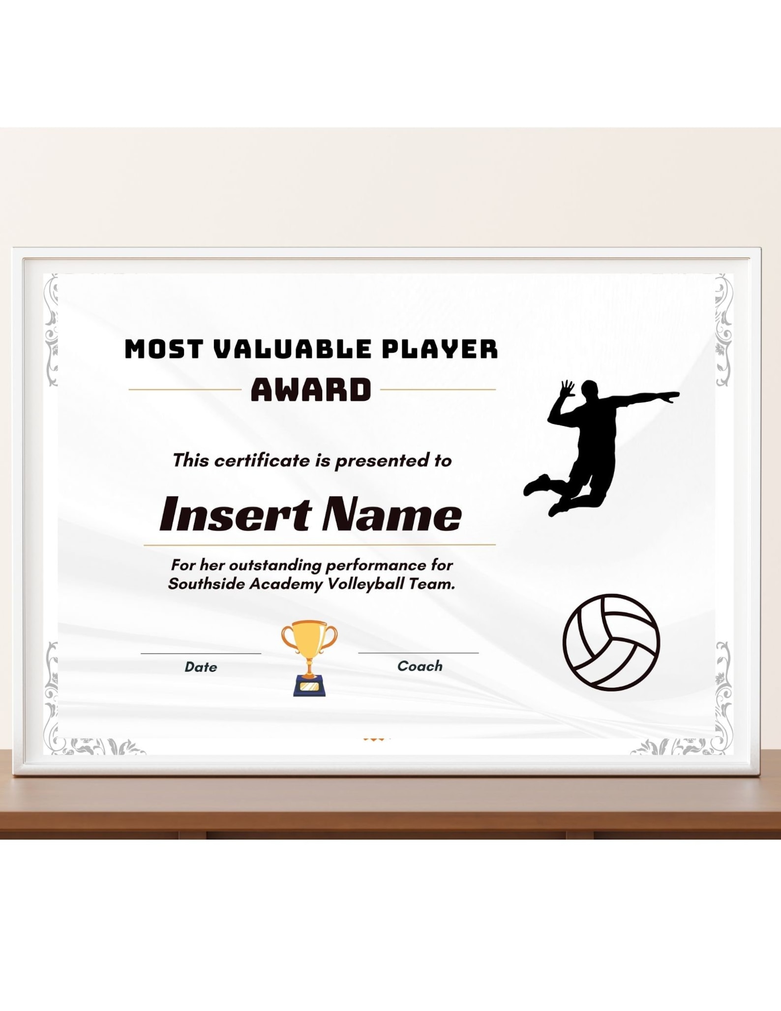 Editable Volleyball Award Certificate: Team Player Template (digital ...