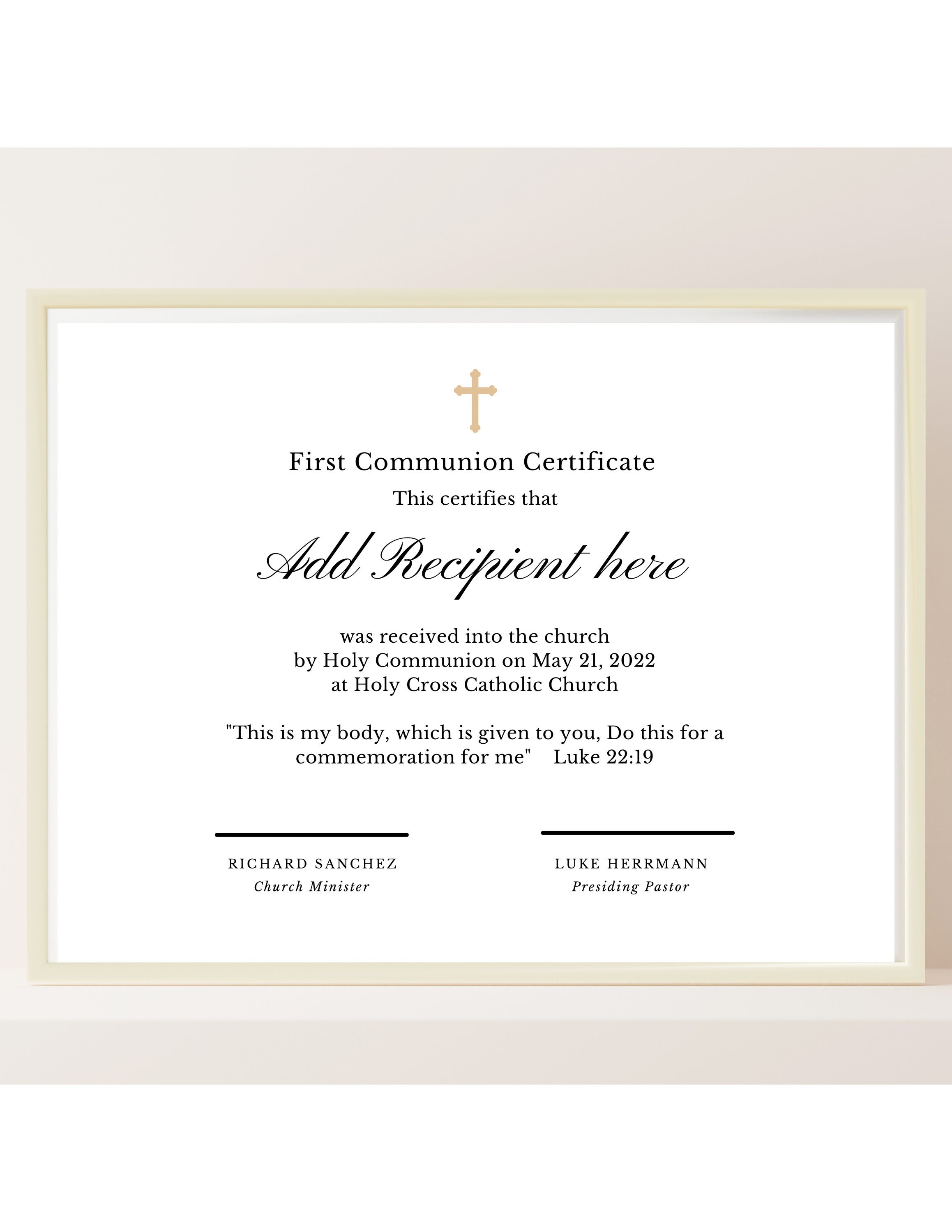 Editable First Communion Certificate Template: DIY Download - Etsy