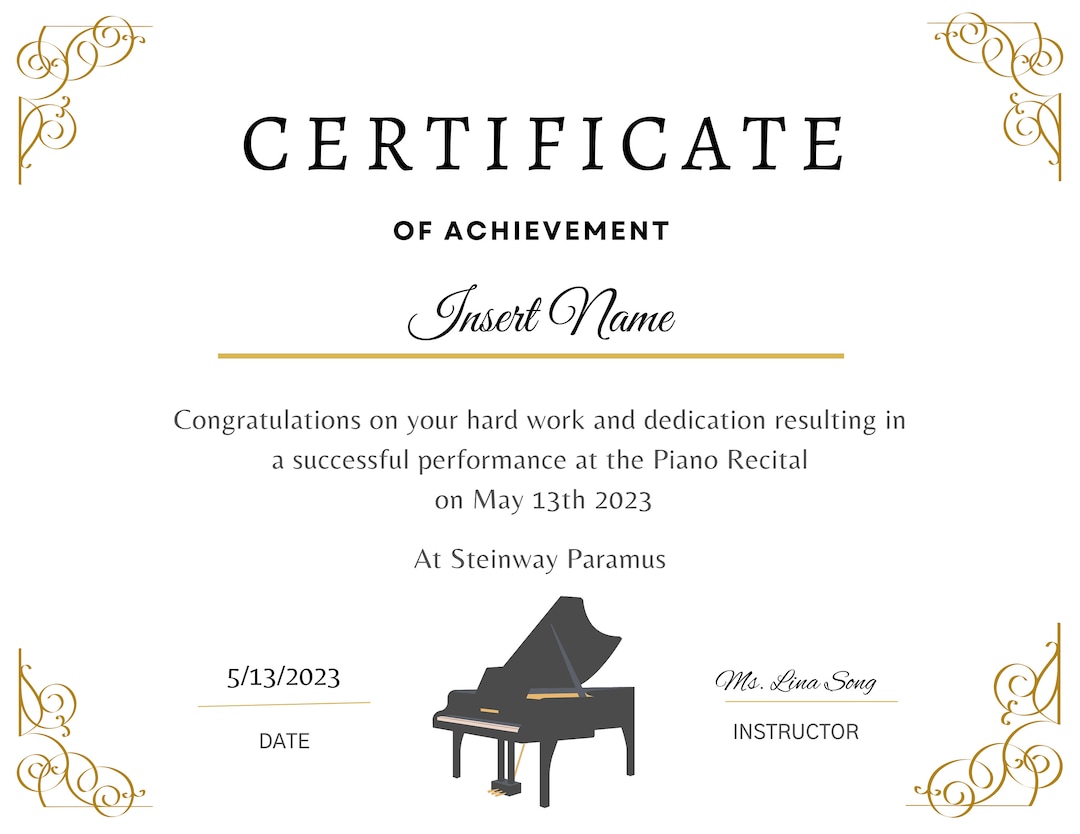 Editable Piano Recital Certificate & Invitation (digital Download) - Etsy