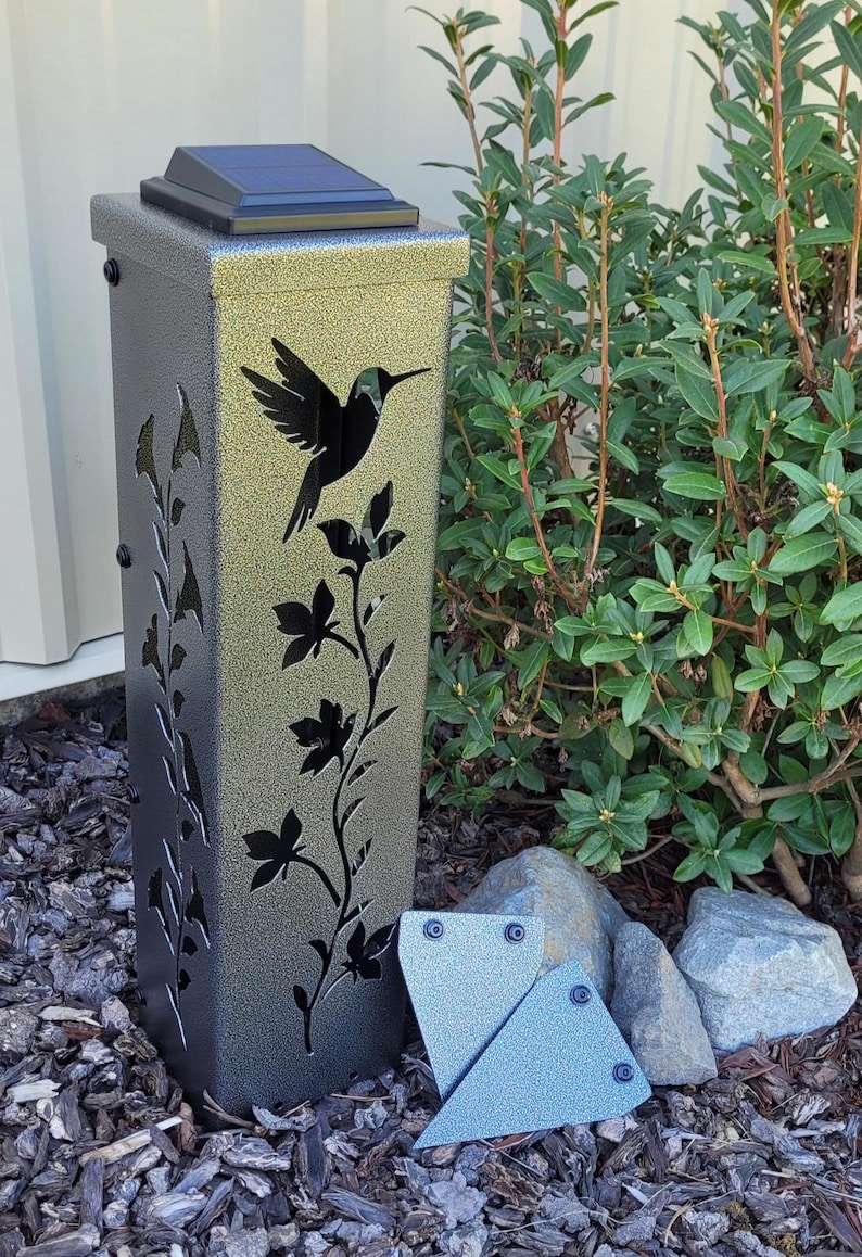Hummingbird Solar Light Column – Powder Coated Steel Garden Lantern - Etsy