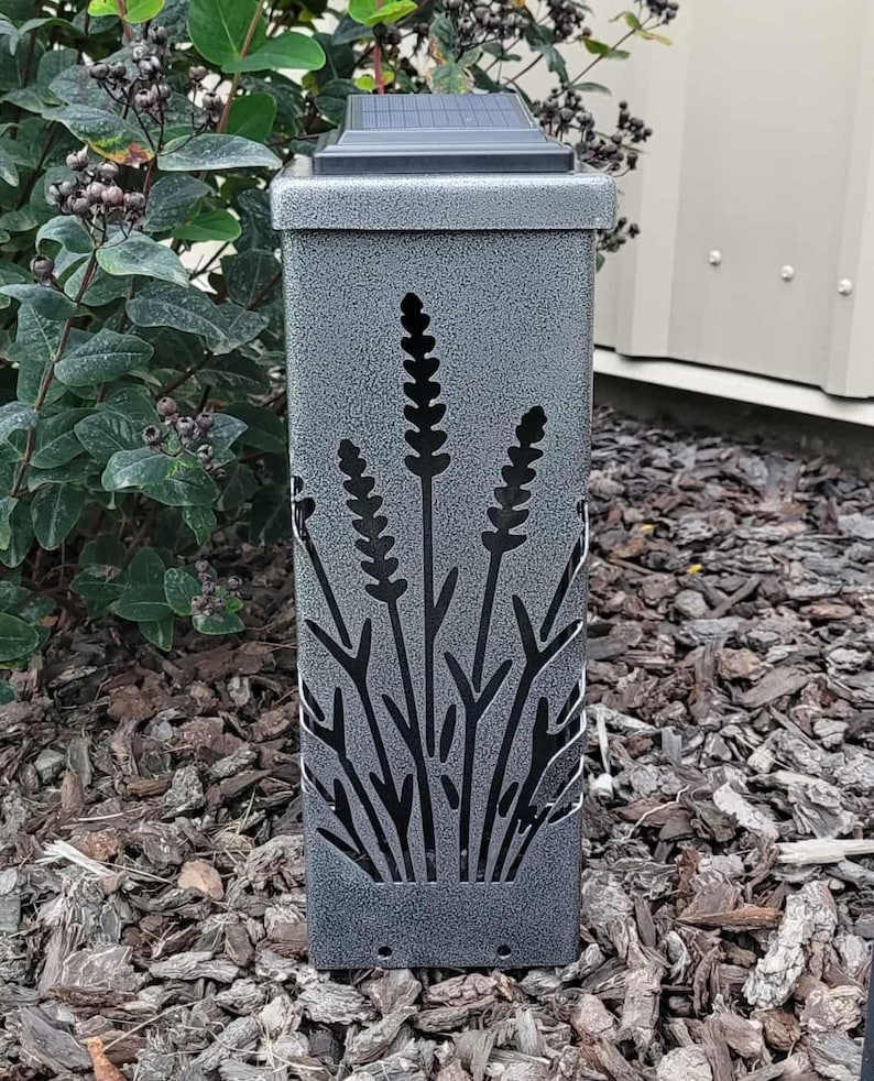 Lavender Garden Light Column: Solar Metal Yard Lantern - Powdercoat ...