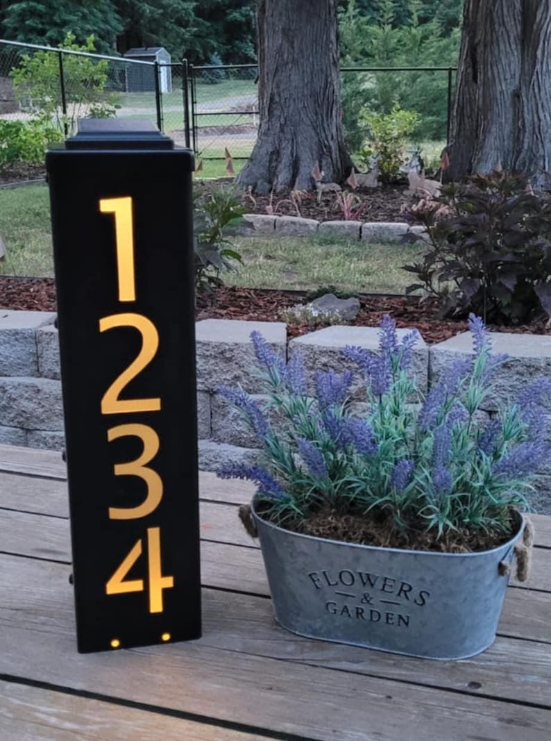 Solar LED Address Post – Custom House Number Column – Modern Powder ...