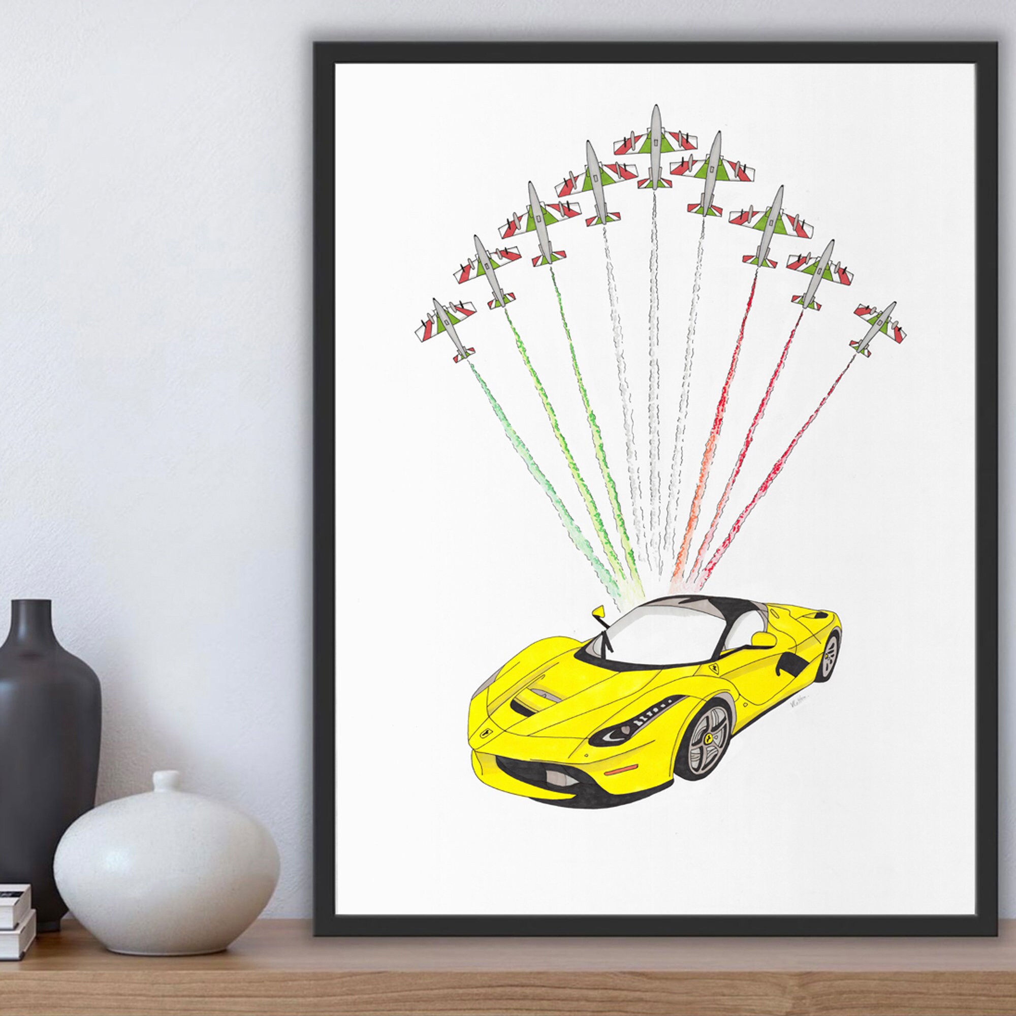 Italian Yellow Ferrari With Tricolour Arrows Wall Art Print - Etsy