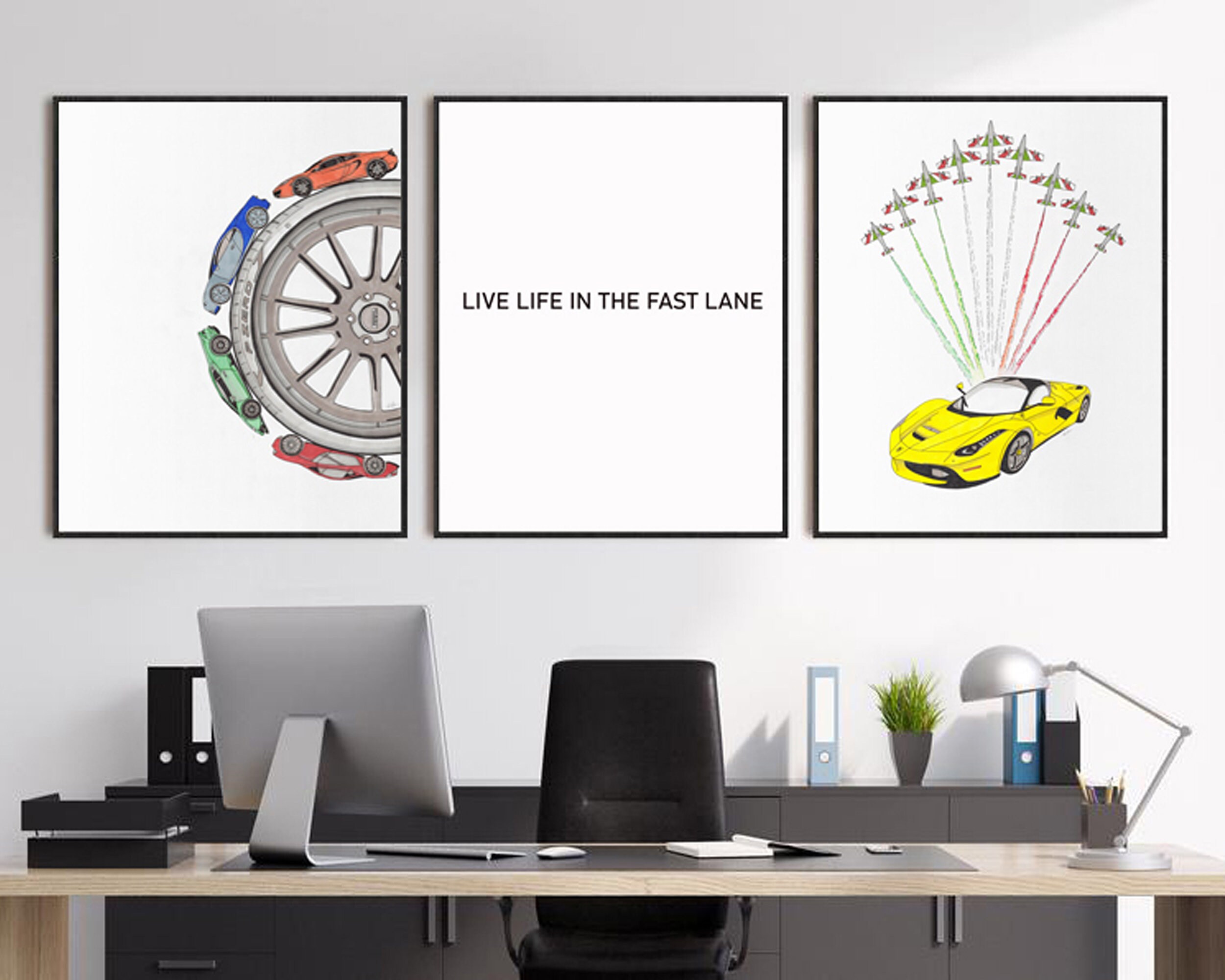 Italian Yellow Ferrari With Tricolour Arrows Wall Art Print - Etsy