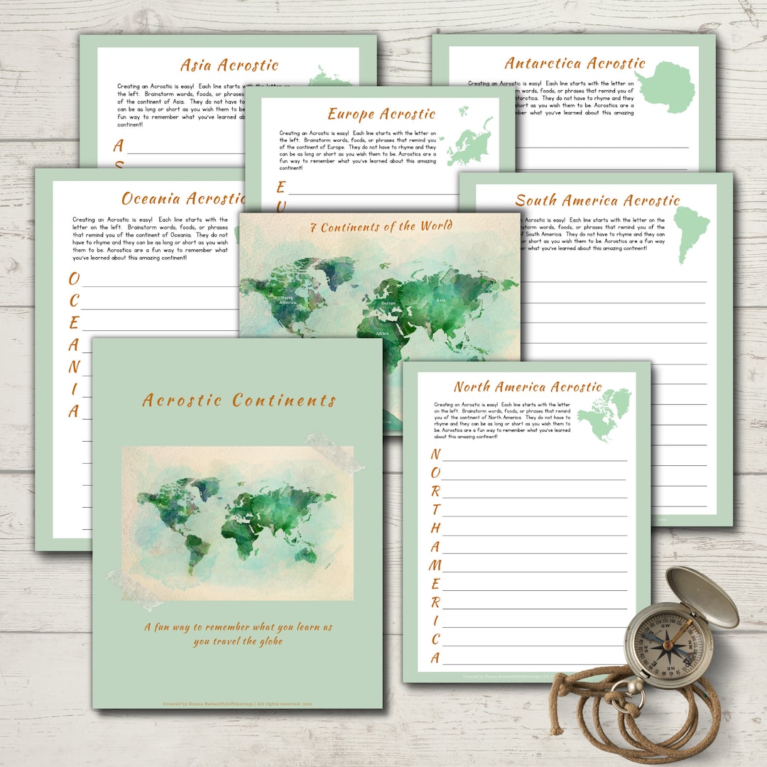 Acrostic Continents | World Map Printable, Educational, All Ages ...