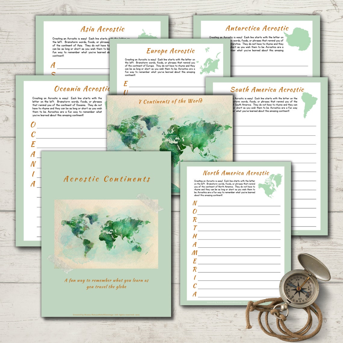 Acrostic Continents | World Map Printable, Educational, All Ages ...