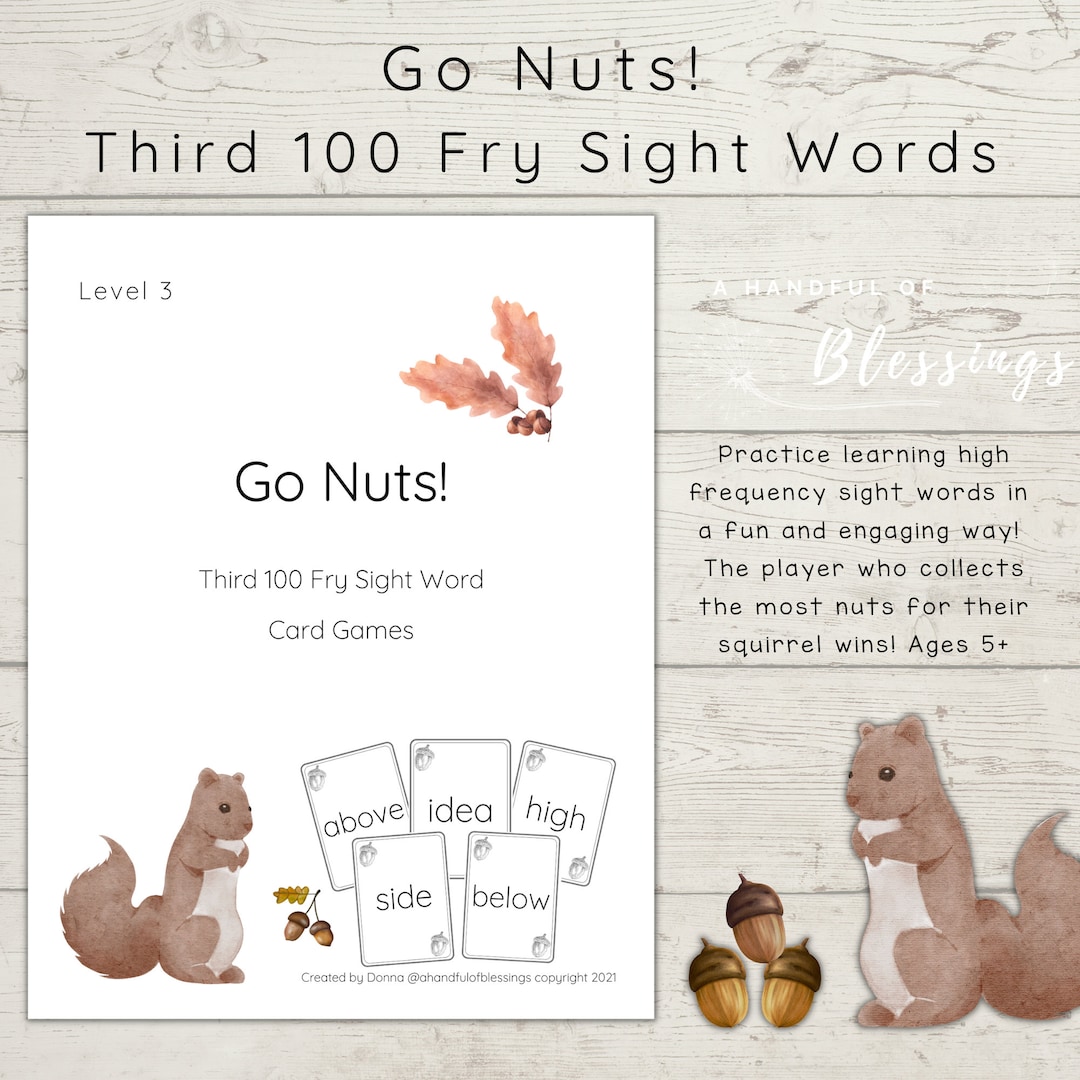 Go Nuts Level 3 Sight Word Card Game | Fry Third 100 Words, Printable ...