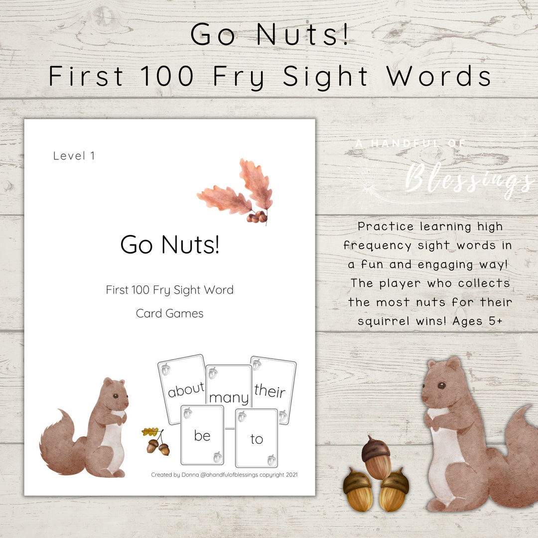 Go Nuts! Level 1 Sight Word Card Game | Fry First 100 Words, Printable ...