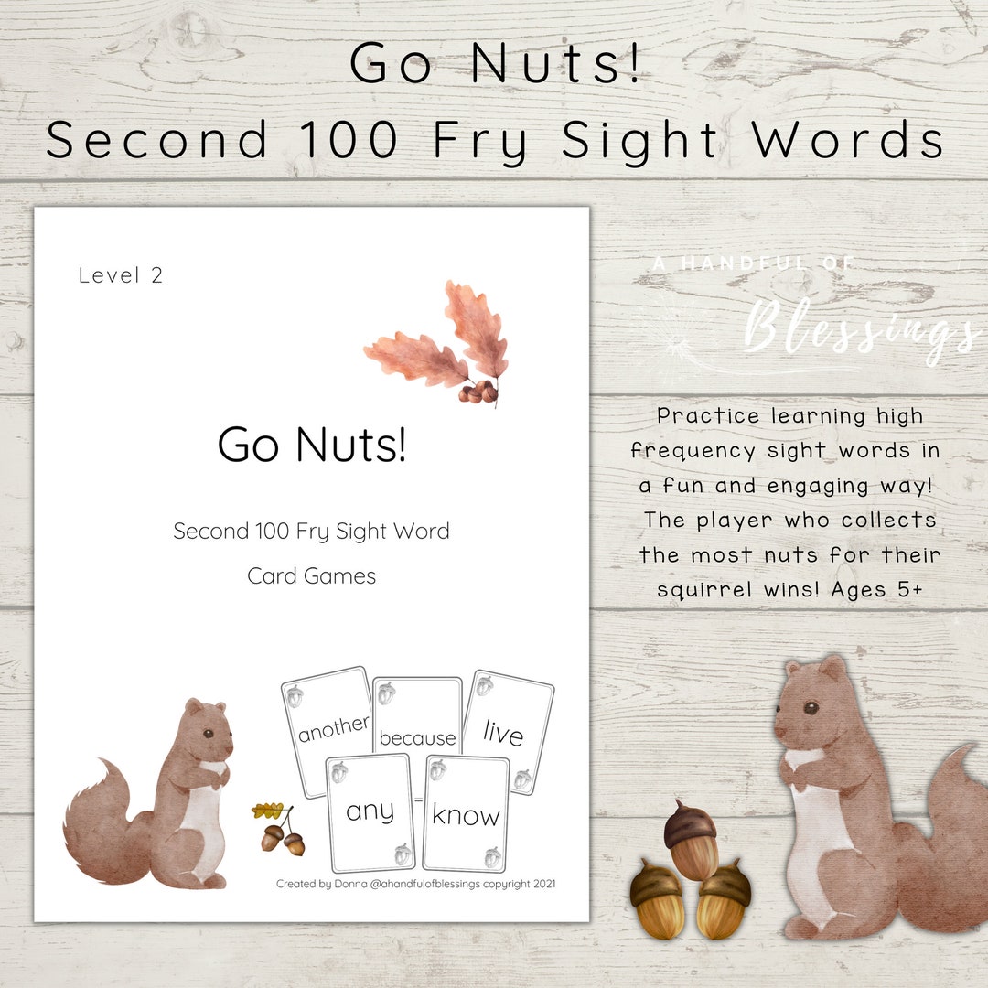 Go Nuts Level 2 Sight Word Card Game | Fry Second 100 Words, Printable ...