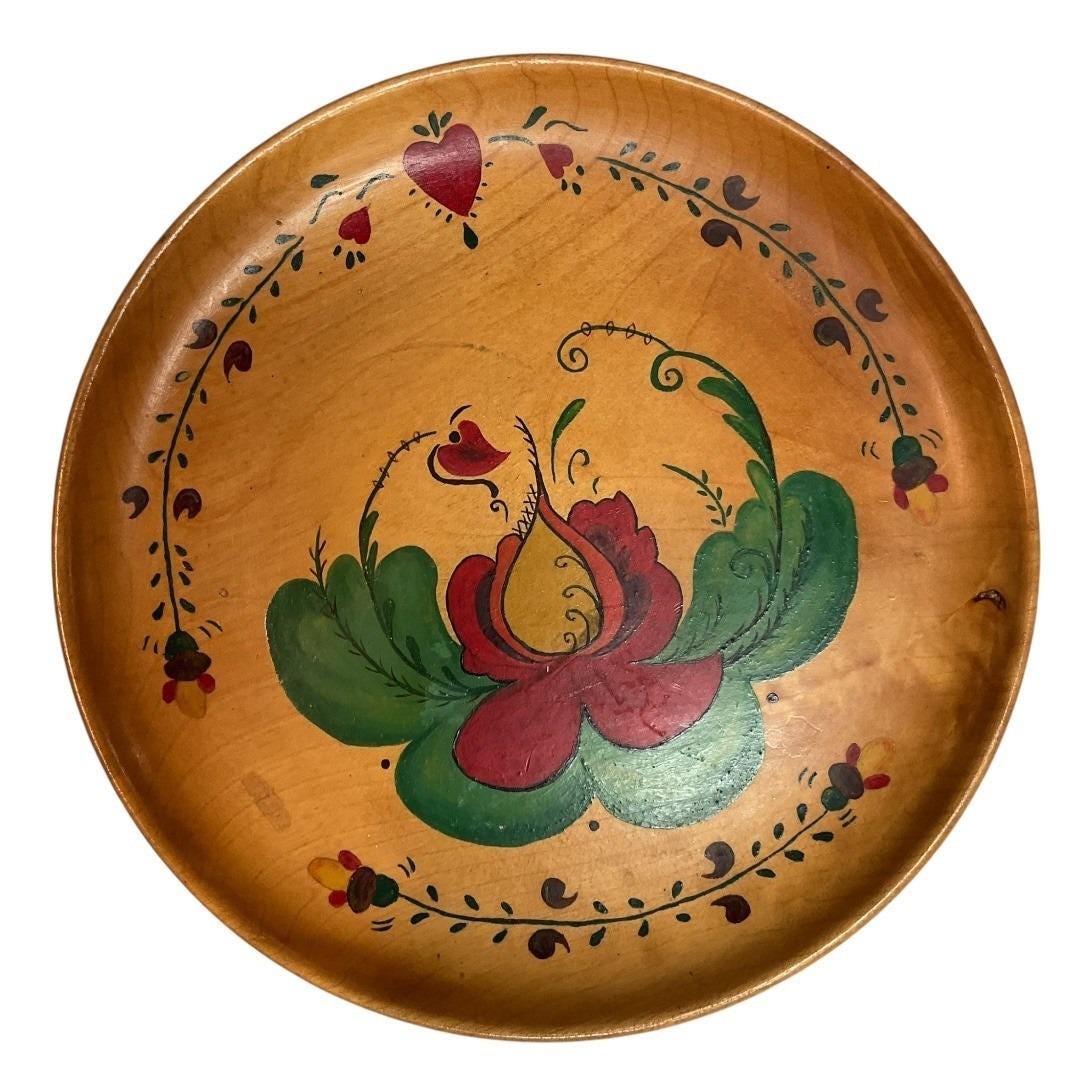 Rosemal Paint Floral Wooden Plate Round Rustic Folk Art Decorative Home ...