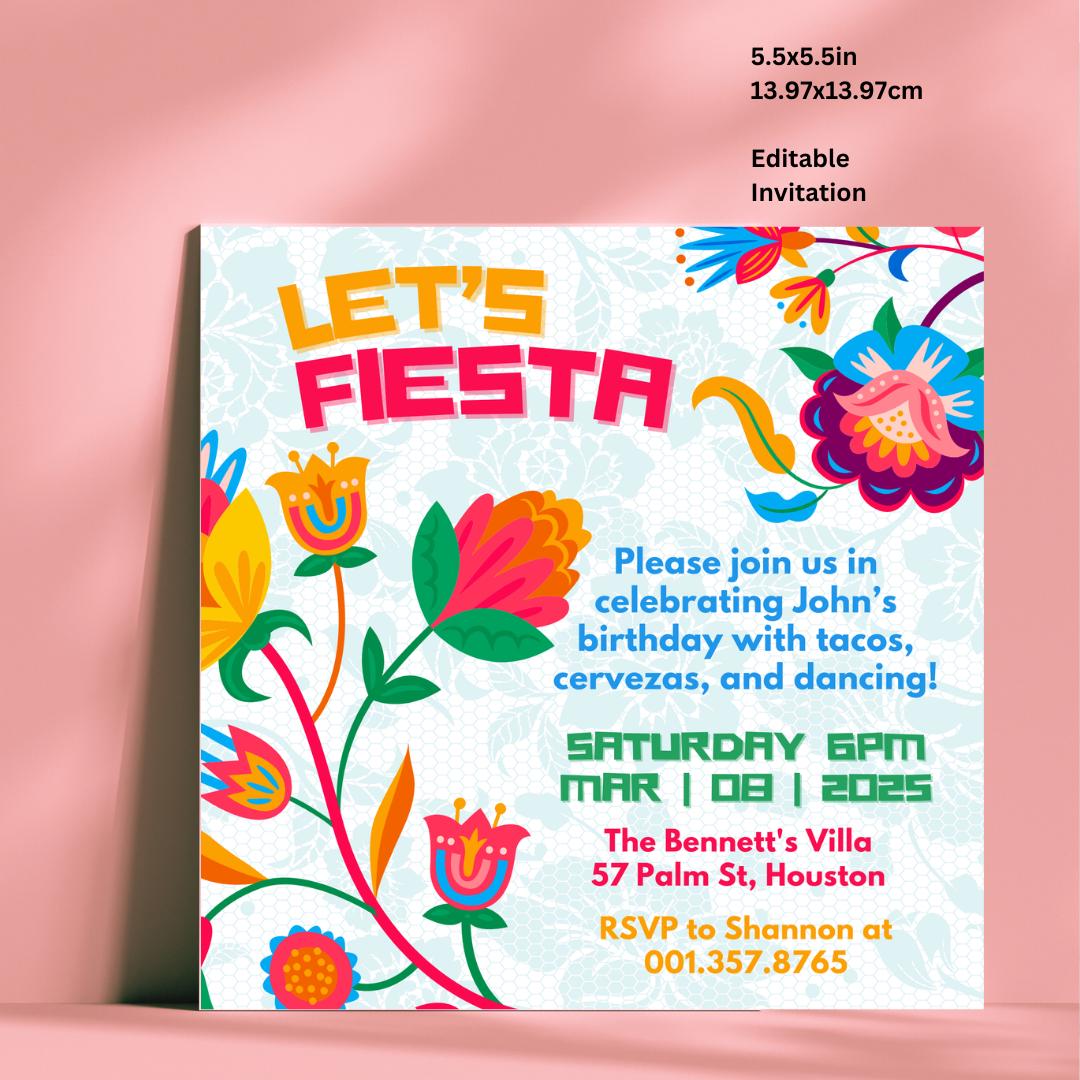 BUNDLE Fiesta Themed Party Invitation, Digital Download, Editable Files ...