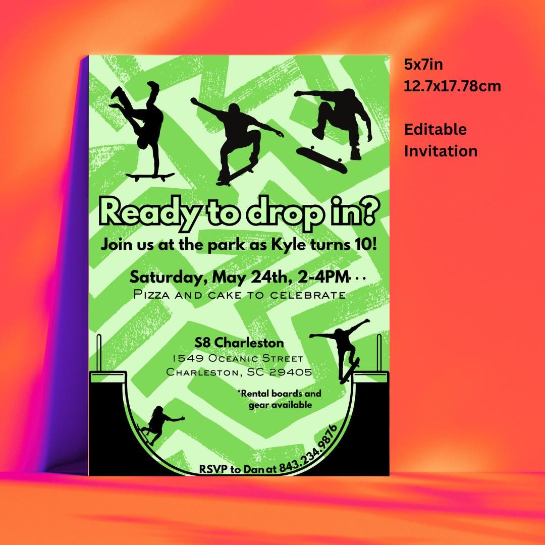 Skatepark Birthday Party Invitation Template - Etsy