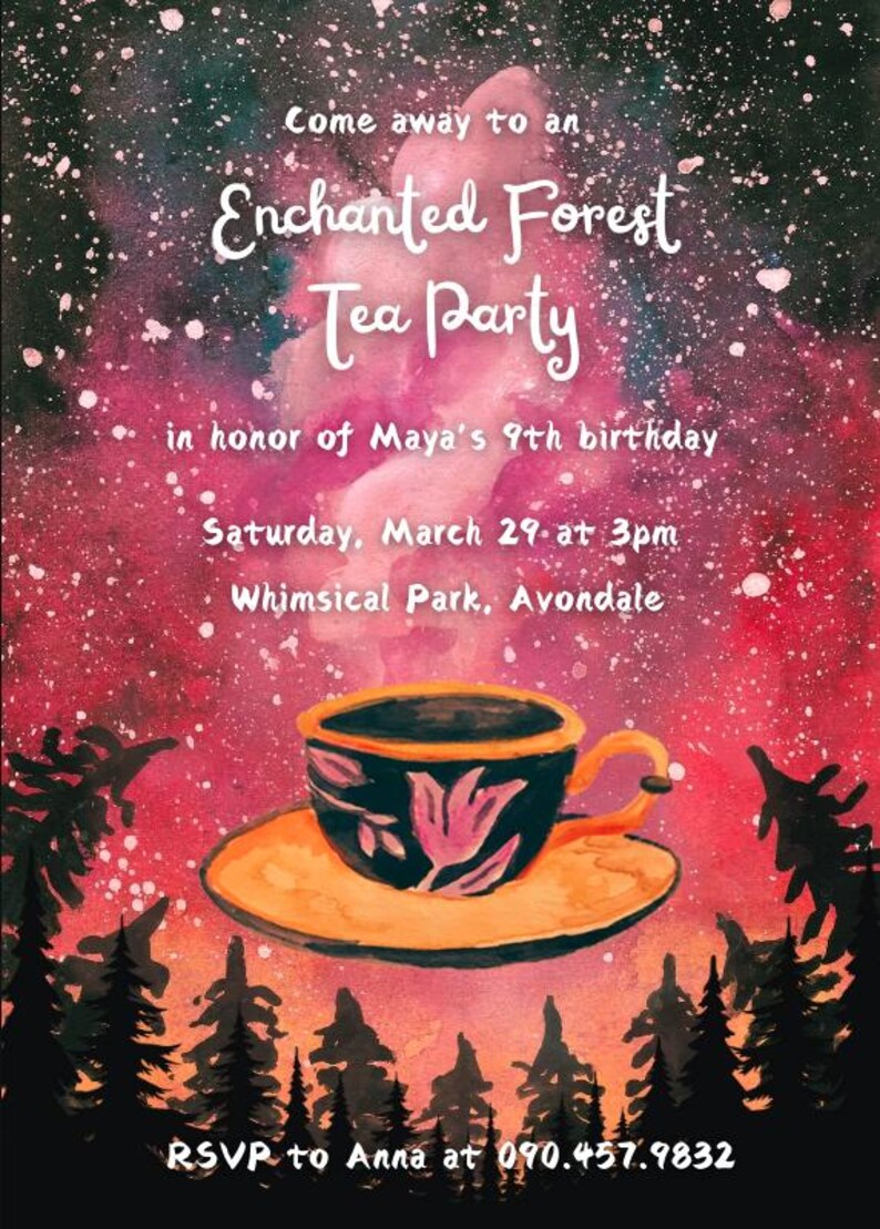 Enchanted Forest Tea Party Invitation, Editable Template, Digital ...