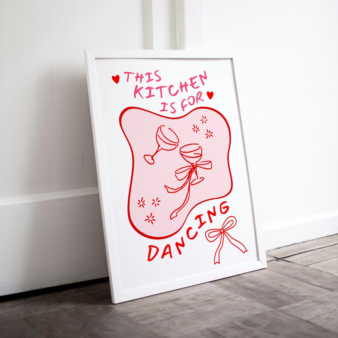 This Kitchen is for Dancing Print, Pink Kitchen Wall Art, Minimal Funny ...
