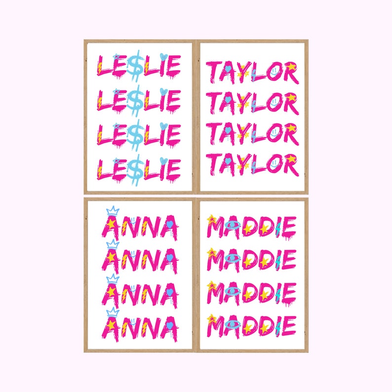 Preppy Wall Art, CUSTOM Name Poster, College Apartment, Smiley Face ...