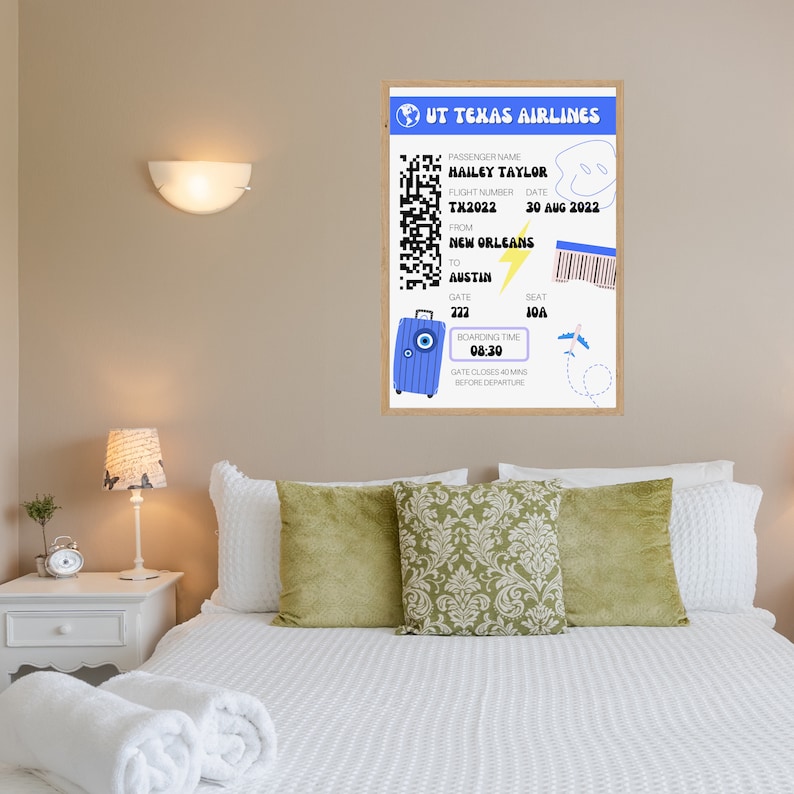 Plane Ticket Poster Aesthetic Wall Prints College Location - Etsy