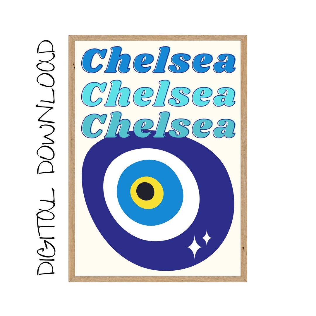 Preppy Evil Eye Poster, Euro Summer Print, Greek Blue, CUSTOM Name Wall ...