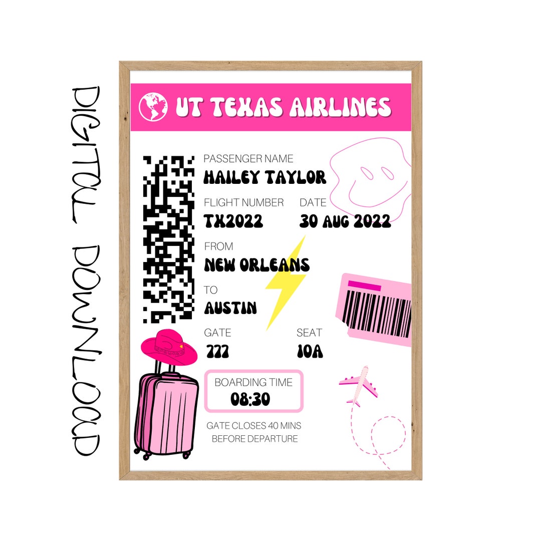 Plane Ticket Poster, Aesthetic Wall Prints, College Location Art ...