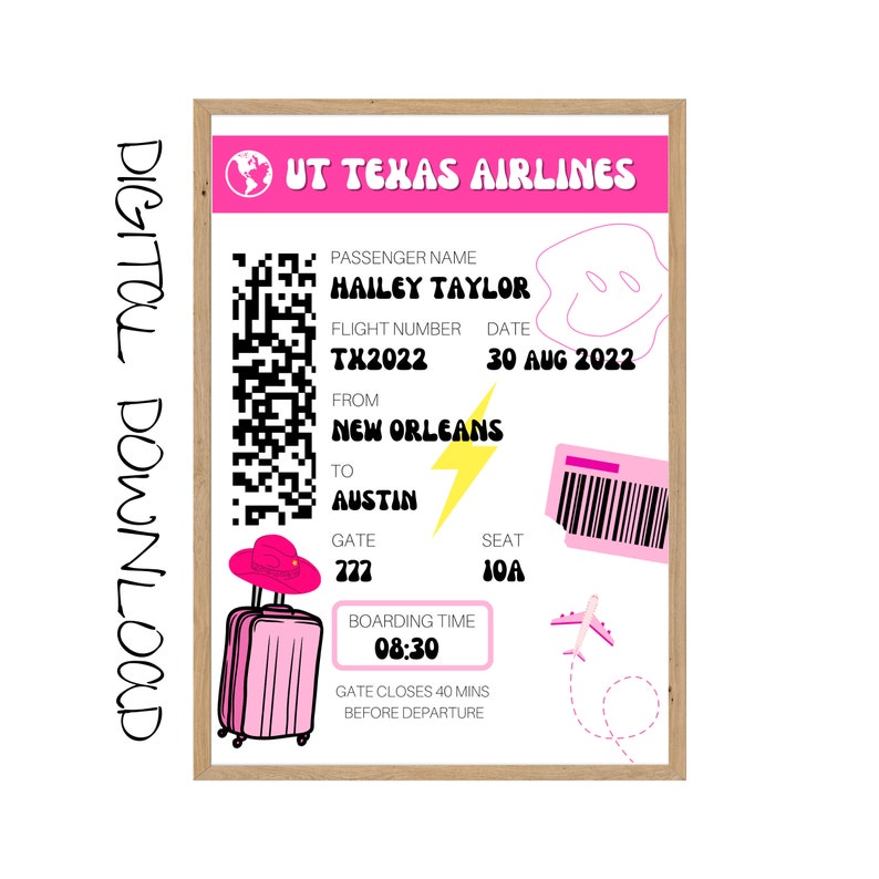 Plane Ticket Poster Aesthetic Wall Prints College Location - Etsy