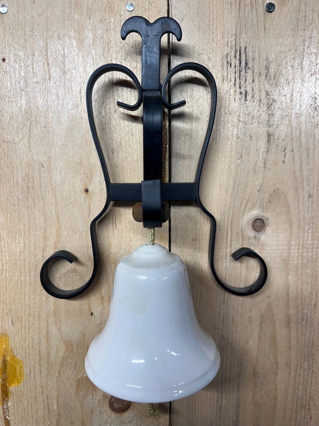 Vintage Farmhouse Wrought Iron & Ceramic Dinner Bell Wall Mounted ...