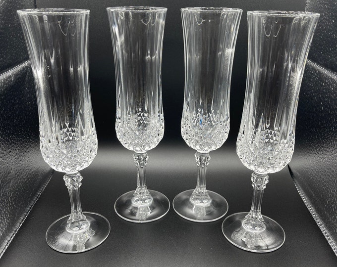 Lead Crystal Champagne Toasting Flute Diamond Ribbed Pattern Vintage ...