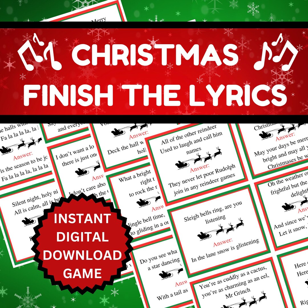 Christmas Party Game Finish the Lyrics; Printable Song Trivia Game ...