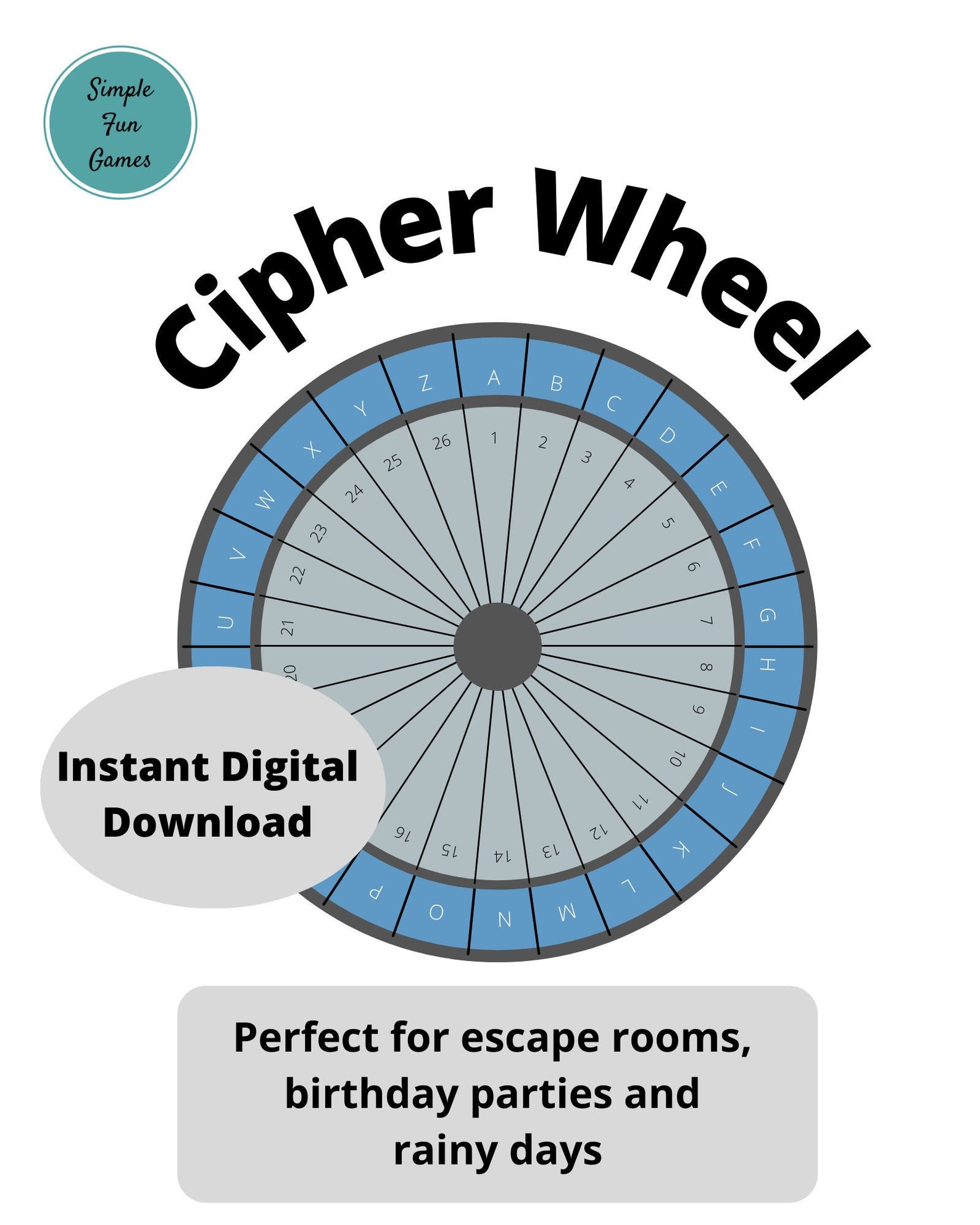 Cipher Wheel Printable Escape Room Prop Decoder Wheel Spy Party Favor ...