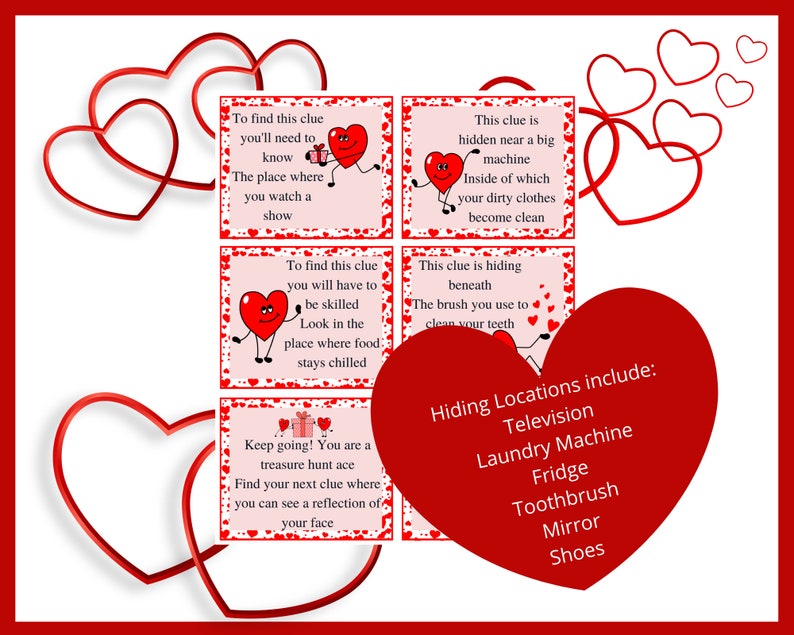 Valentine's Day Treasure Hunt Clues for Kids; Valentines Scavenger Hunt ...