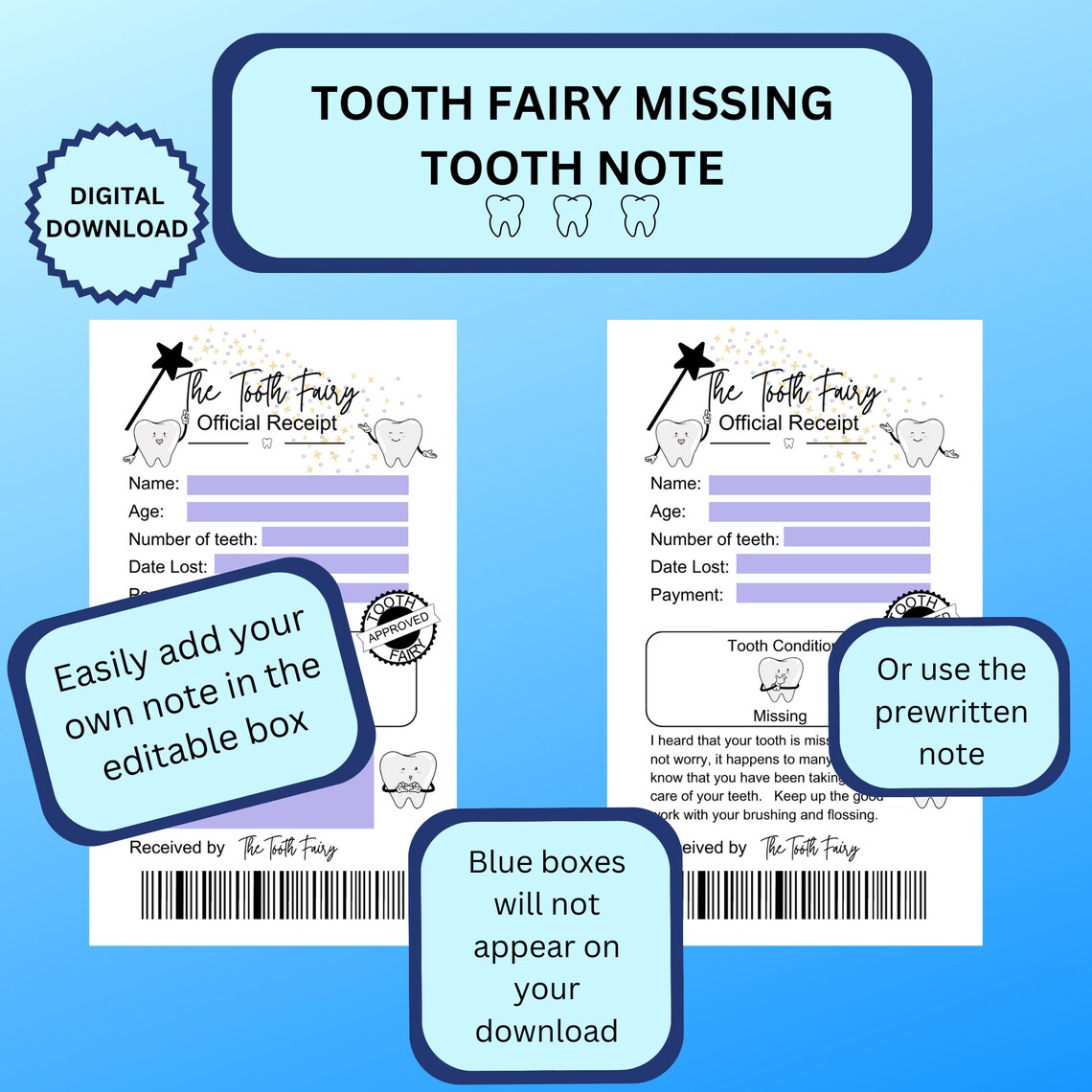 Missing Tooth Note From Tooth Fairy Swallowed Tooth Printable Note for ...