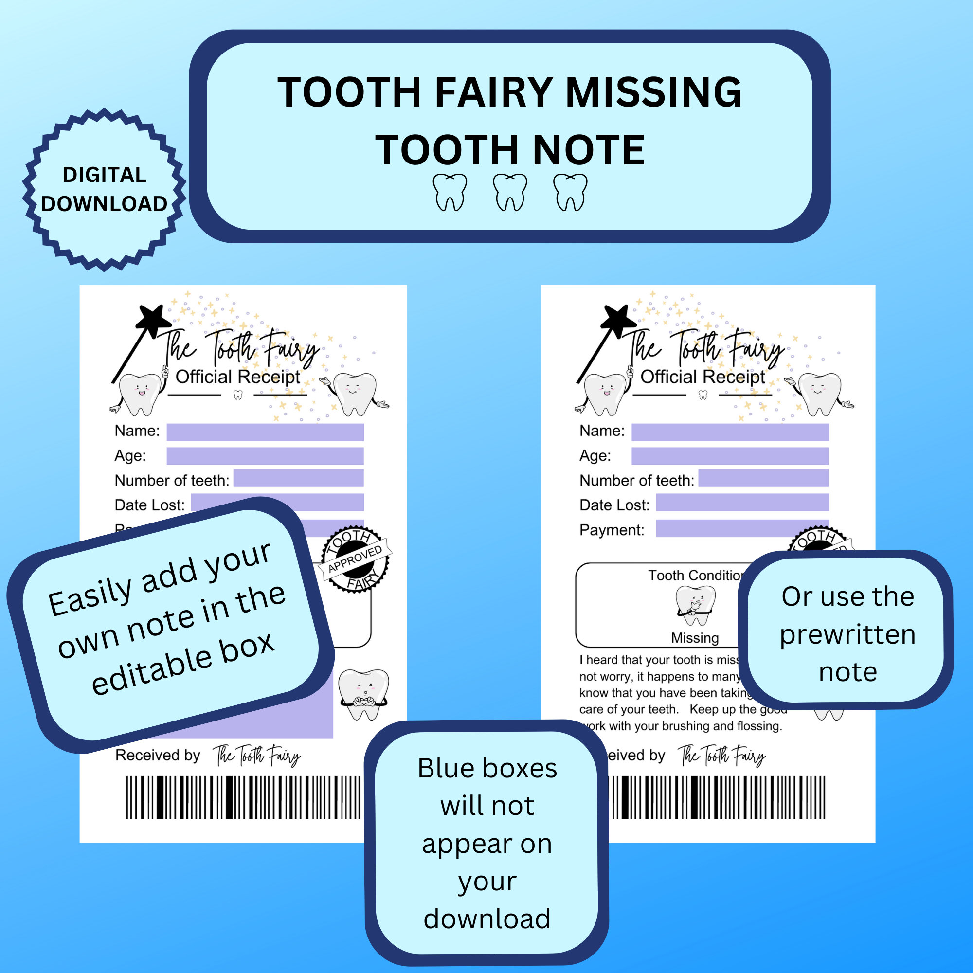 Missing Tooth Note From Tooth Fairy Swallowed Tooth Printable Note for ...