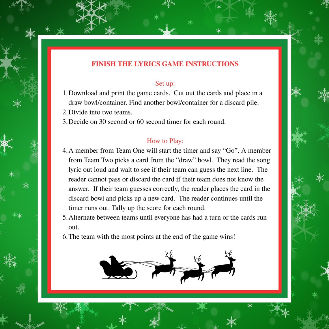 Christmas Party Game Finish the Lyrics; Printable Song Trivia Game ...