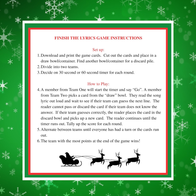 Christmas Party Game Finish the Lyrics; Printable Song Trivia Game ...